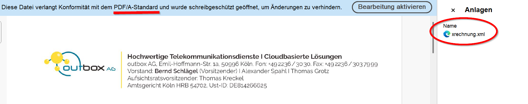 Ausgang-Rechnungen mit ZUGFeRD x-invoice - Outbox AG – FAQ